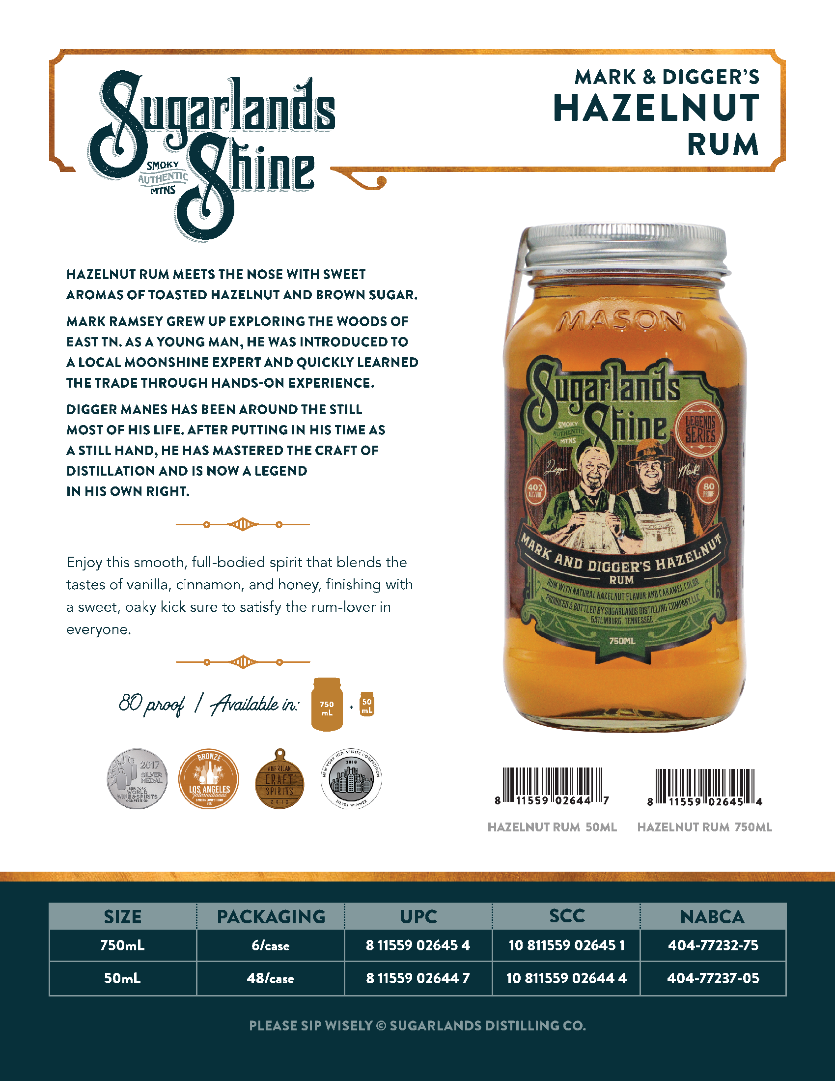 Sell Sheet – Mark and Digger’s Hazelnut Rum – Sugarlands Distilling Company
