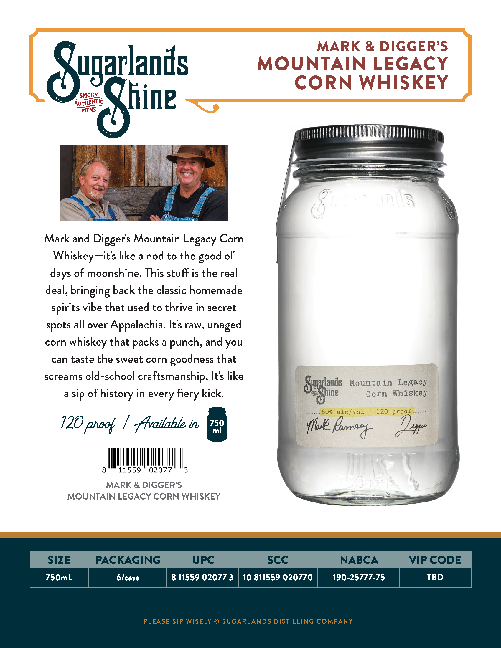 Sell Sheet – Mark and Digger’s Mountain Legacy Corn Liquor – Sugarlands ...